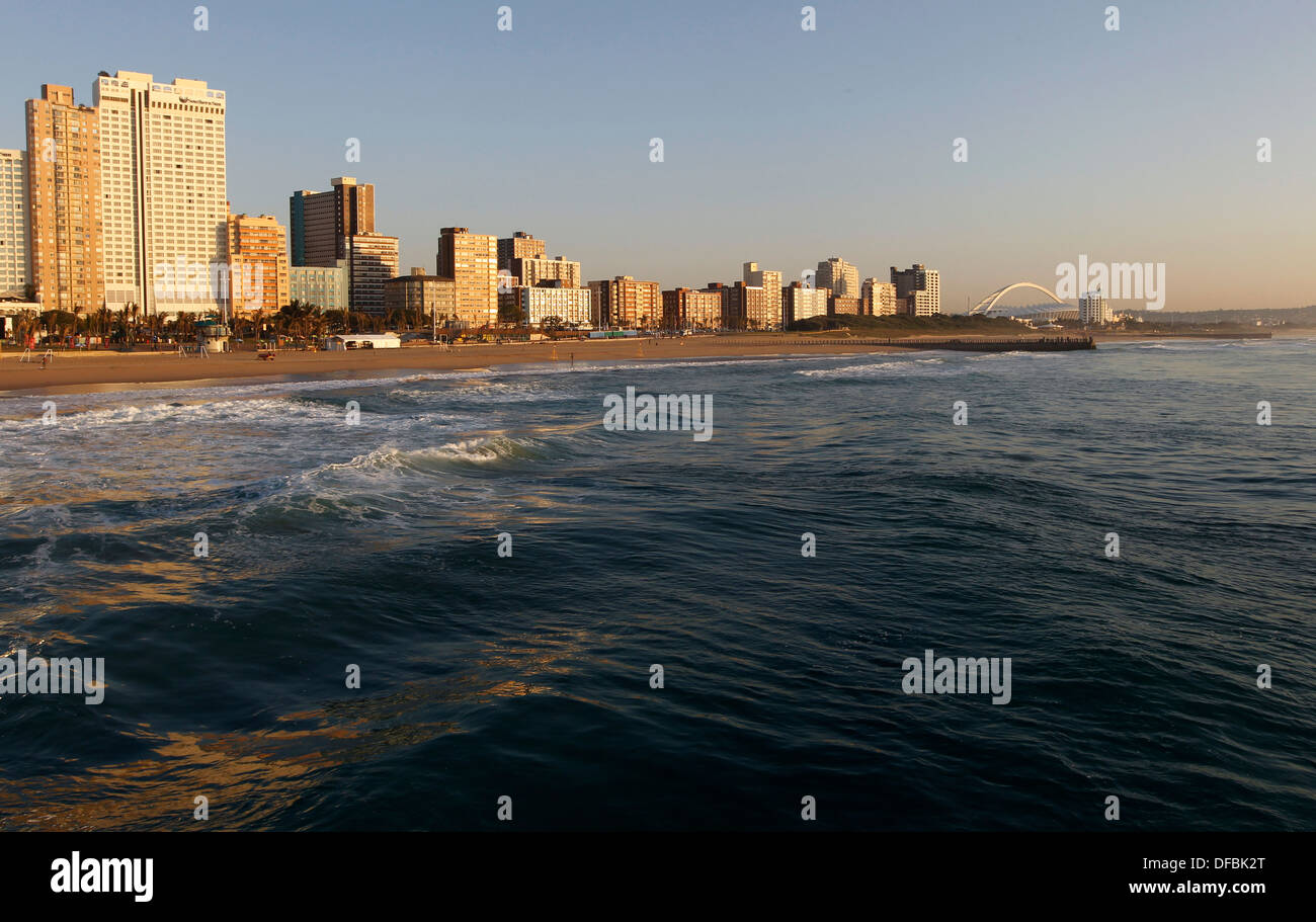 The Durban skyline at dawn with the Moses Mabhida stadium is visible ...