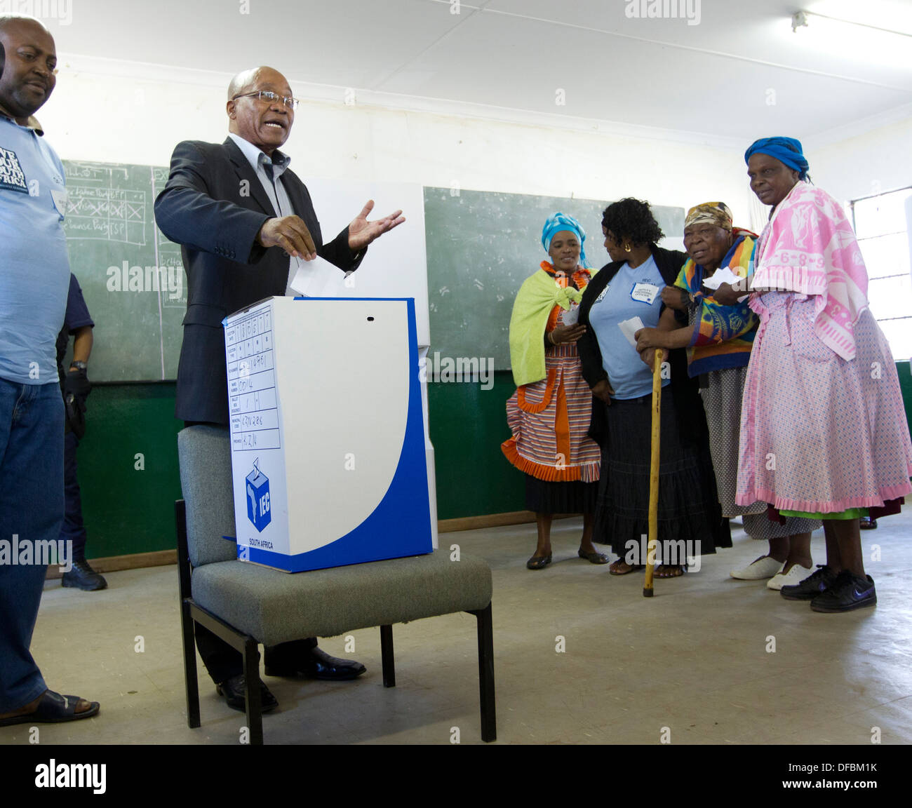 South African President Jacob Zuma votes a station near his Nkandla ...