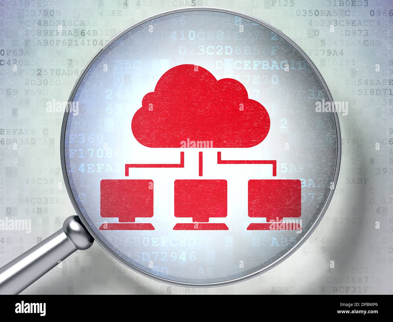 Cloud technology concept: Cloud Network with optical glass Stock Photo ...