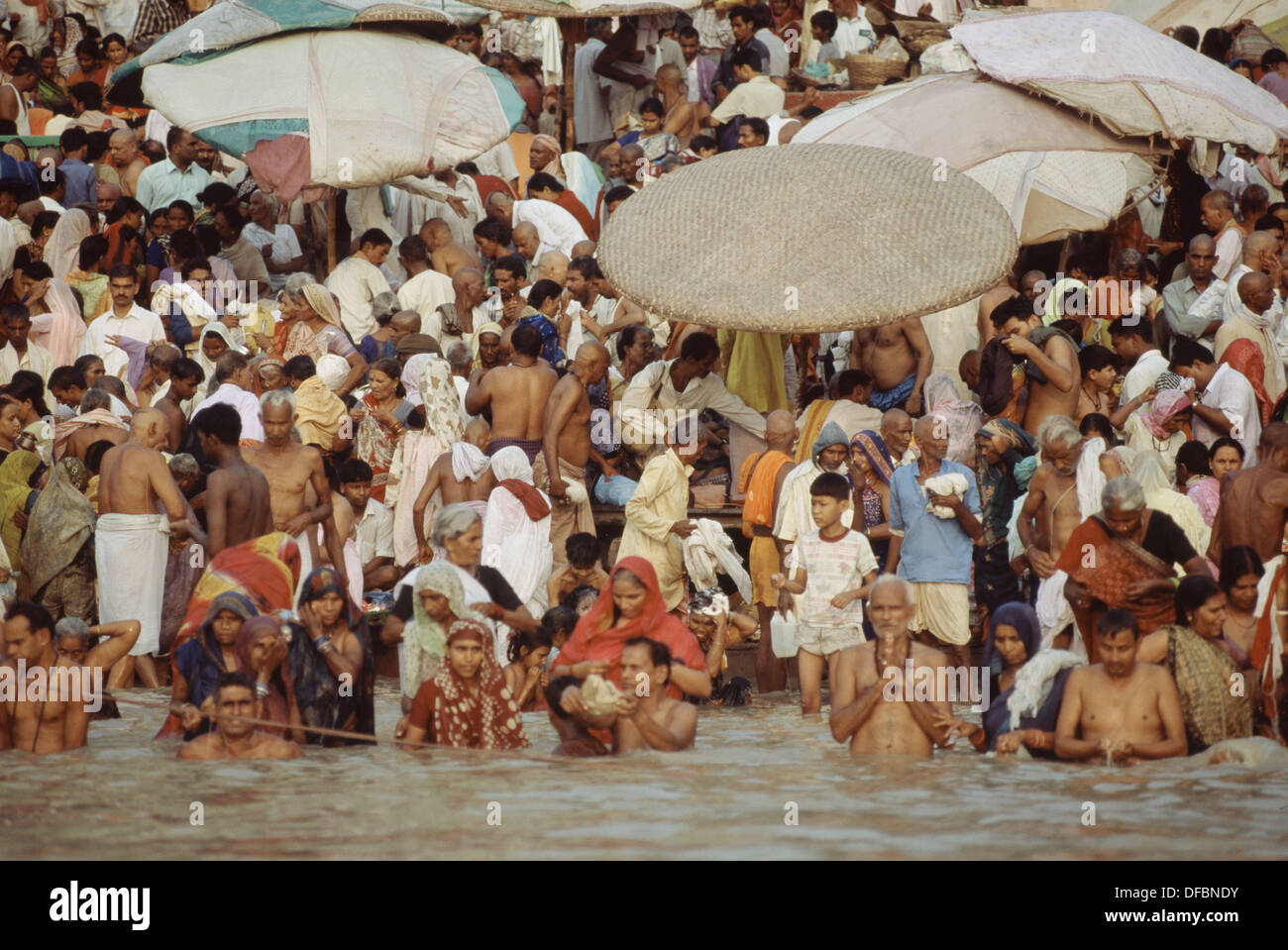 Ritual ablutions in Dasashvamedha ghat on Ganges river, Varanasi. Uttar ...