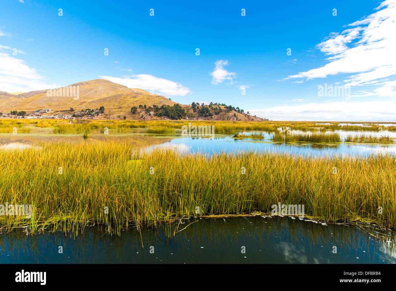 Lake Titicaca South America located on border of Peru and Bolivia. It ...
