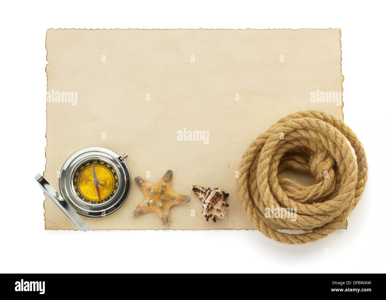 ropes and compass on old vintage paper background texture Stock Photo ...