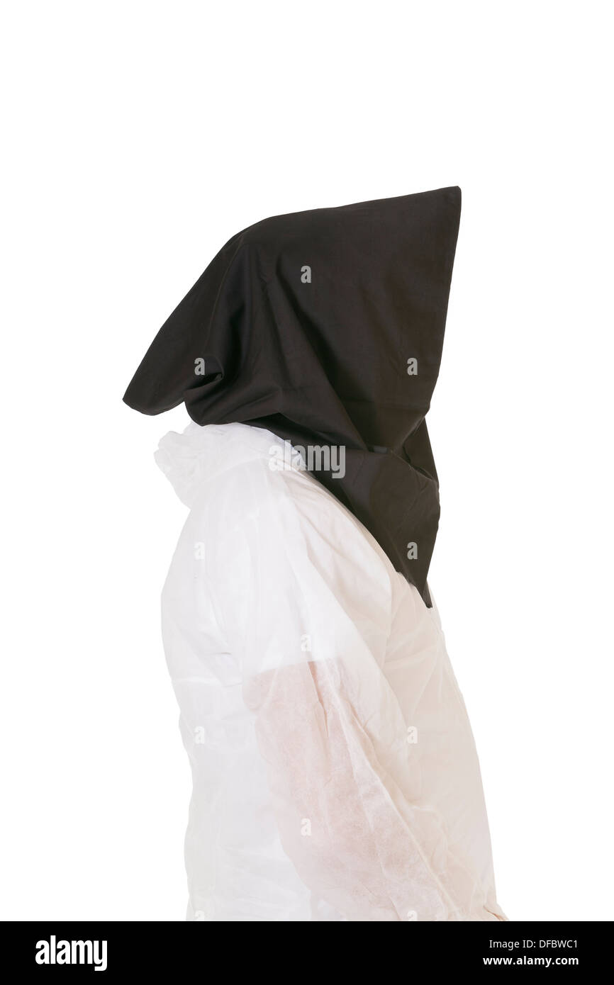 Man with a black hood over his head Stock Photo - Alamy