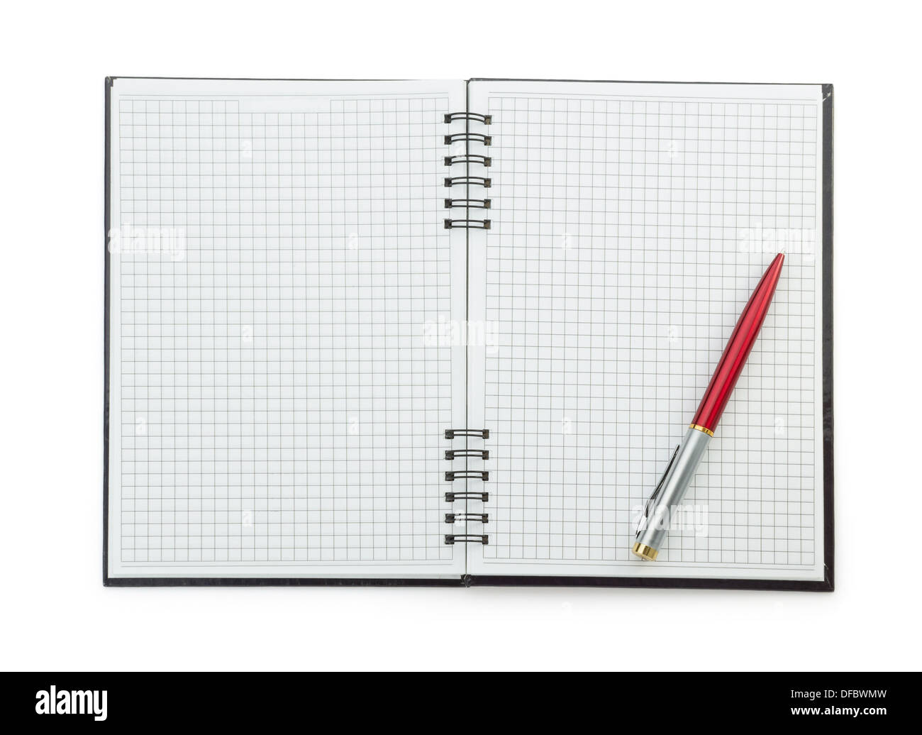 pen on checked notebook isolated at white background Stock Photo - Alamy