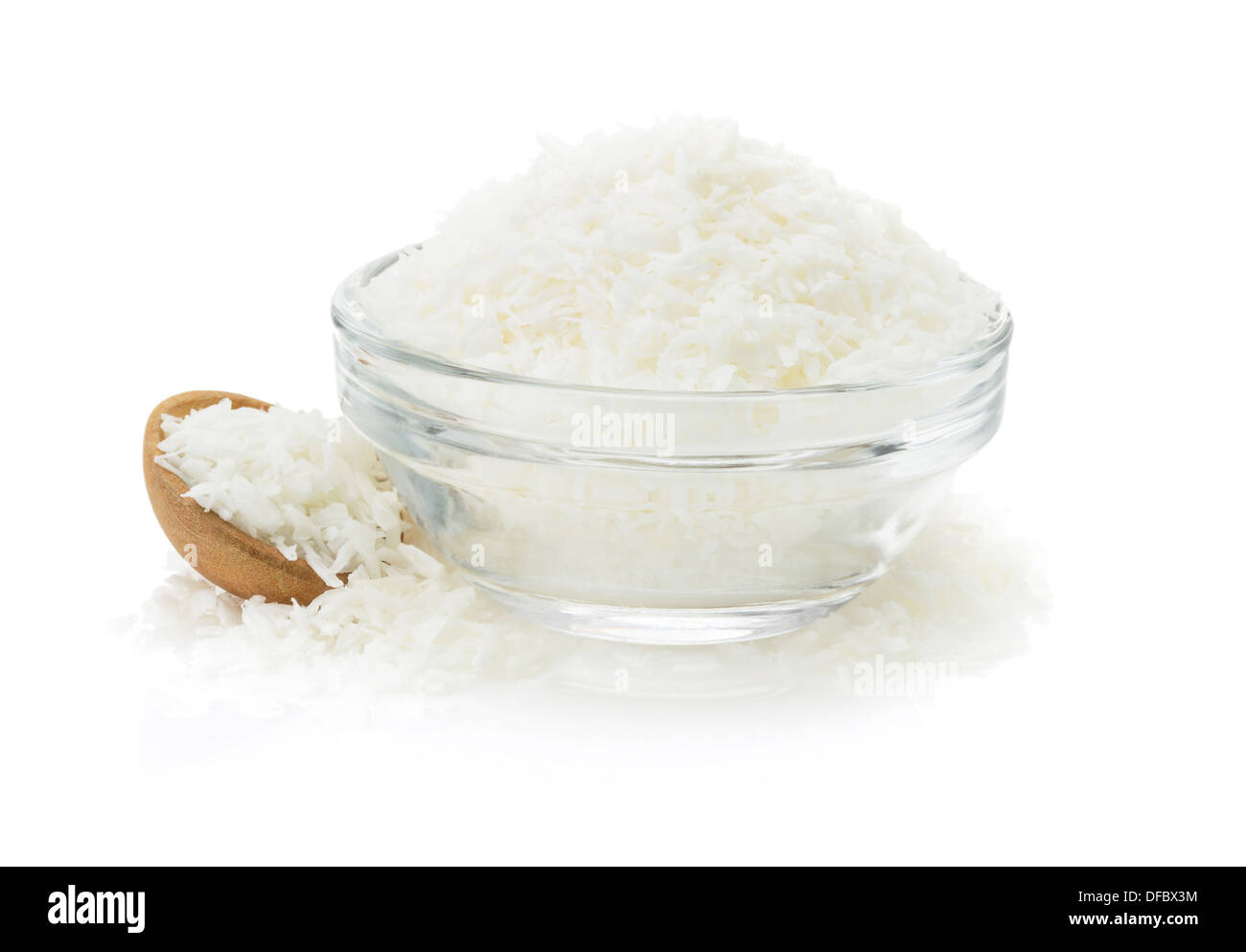 coconut chip in bowl isolated on white background Stock Photo - Alamy