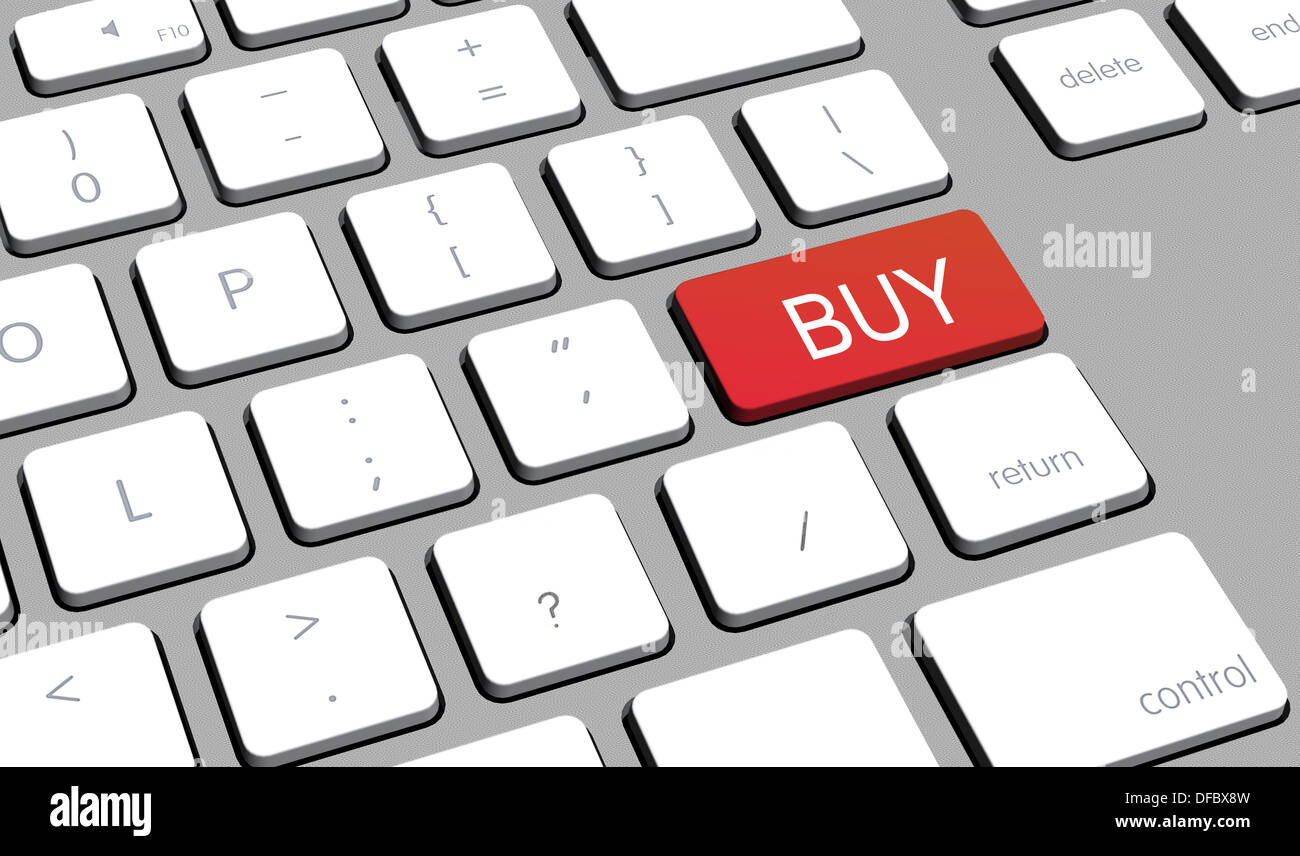 Close up of a computer keyboard with a key button for Buying Stock ...