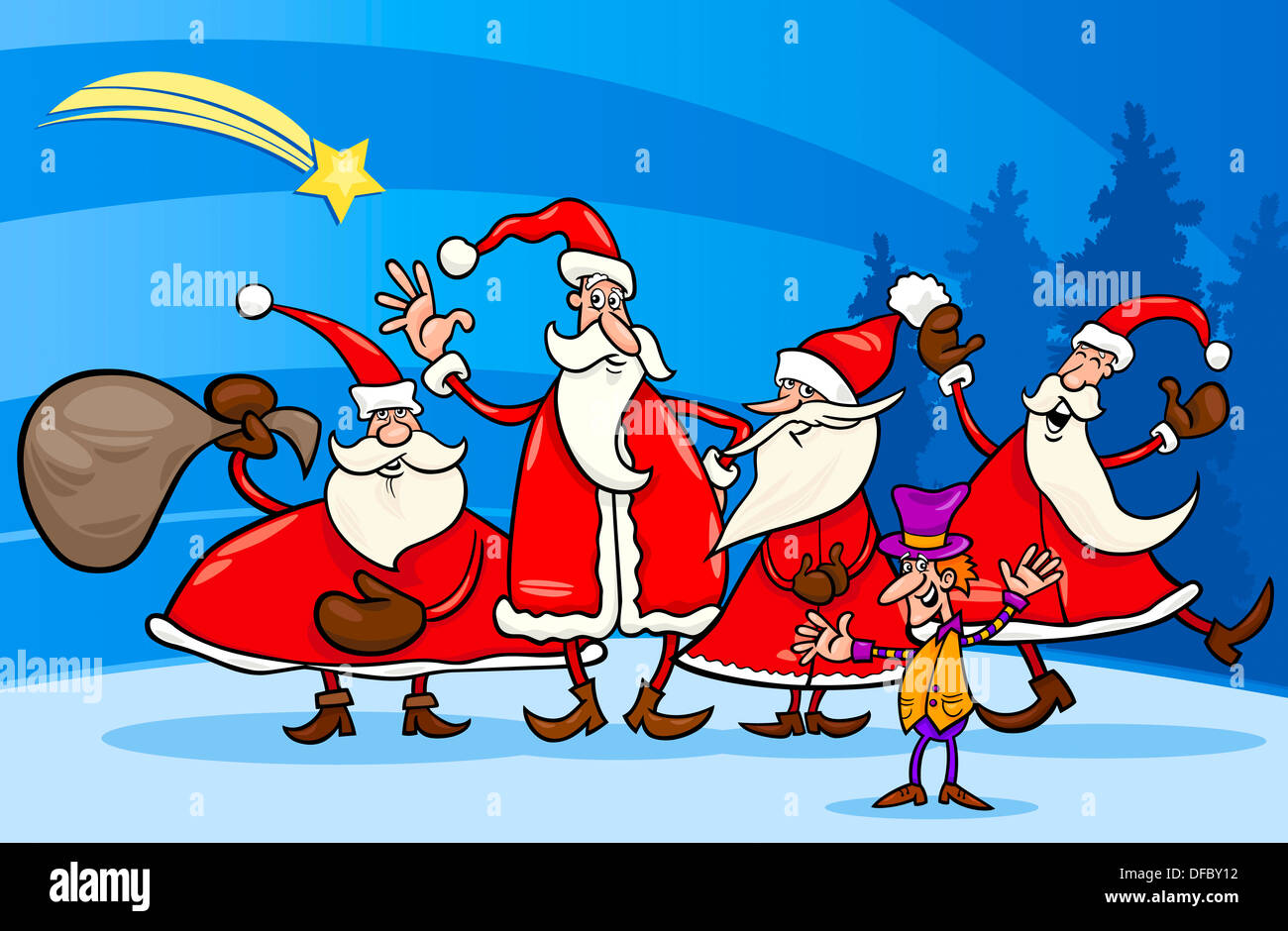 Cartoon Illustration of Santa Claus Group with Elf Christmas Characters ...