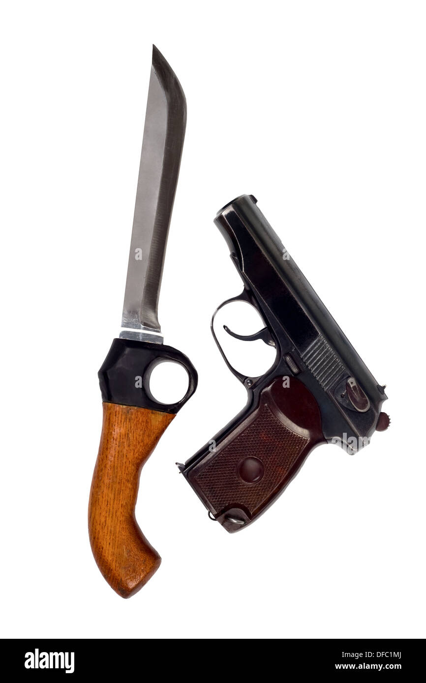 Knife and pistol. Isolated on white background Stock Photo - Alamy