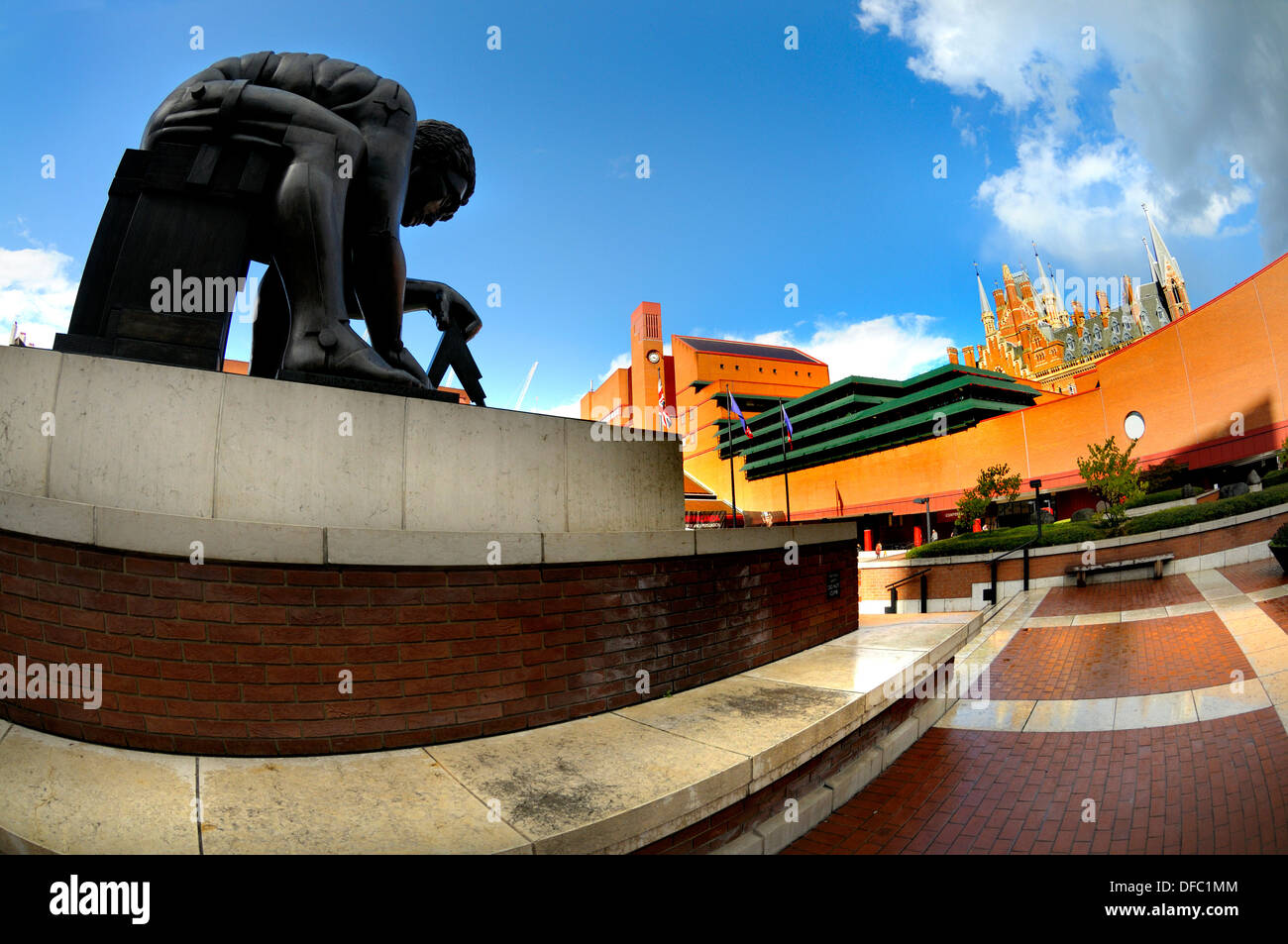 London, England, UK. British Library concourse. Statue of Sir Isaac ...