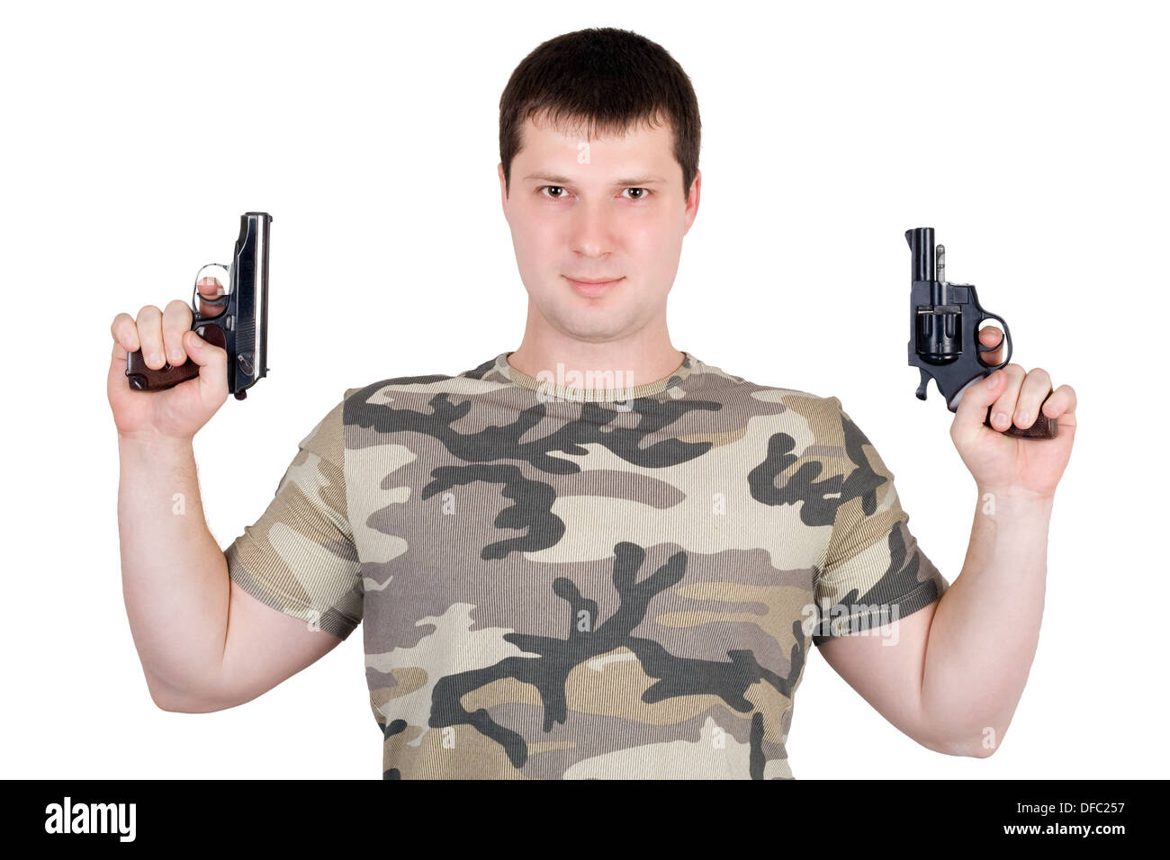 Young man with a two pistol. Isolated Stock Photo - Alamy