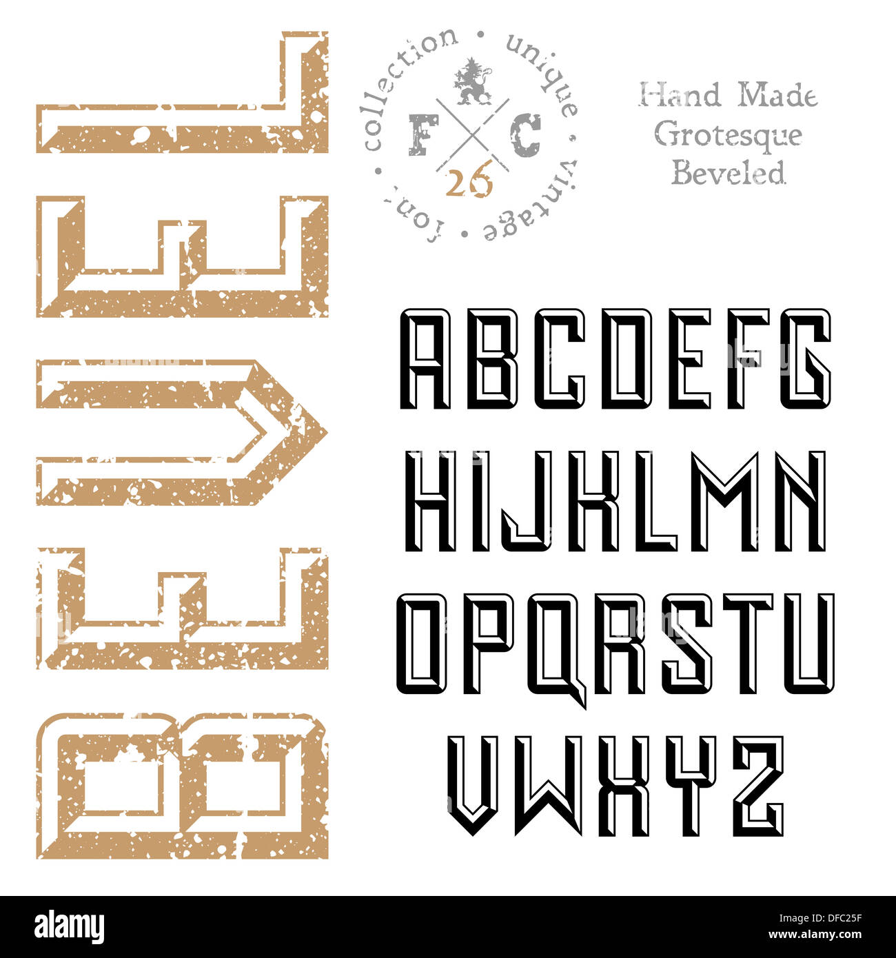 Handmade retro font. Sans serif 3d beveled type Stock Photo - Alamy