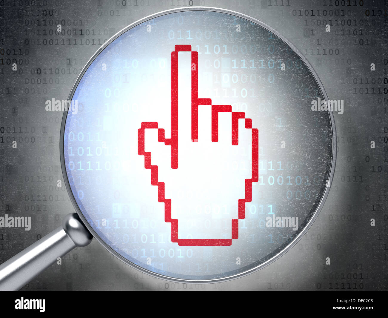 Web development concept: Mouse Cursor with optical glass Stock Photo ...