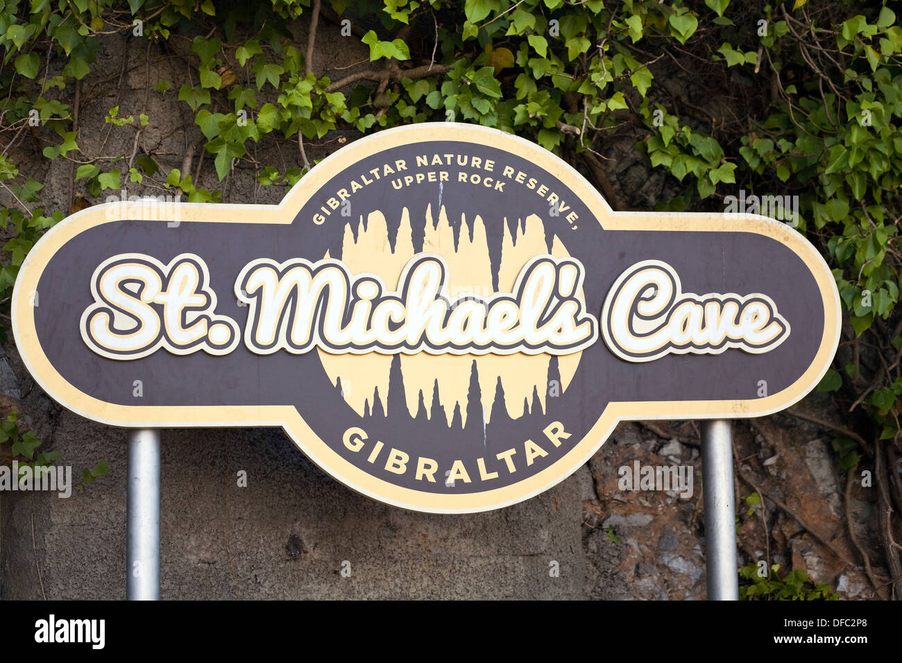 St. Michael's Cave Sign Gibraltar Stock Photo - Alamy
