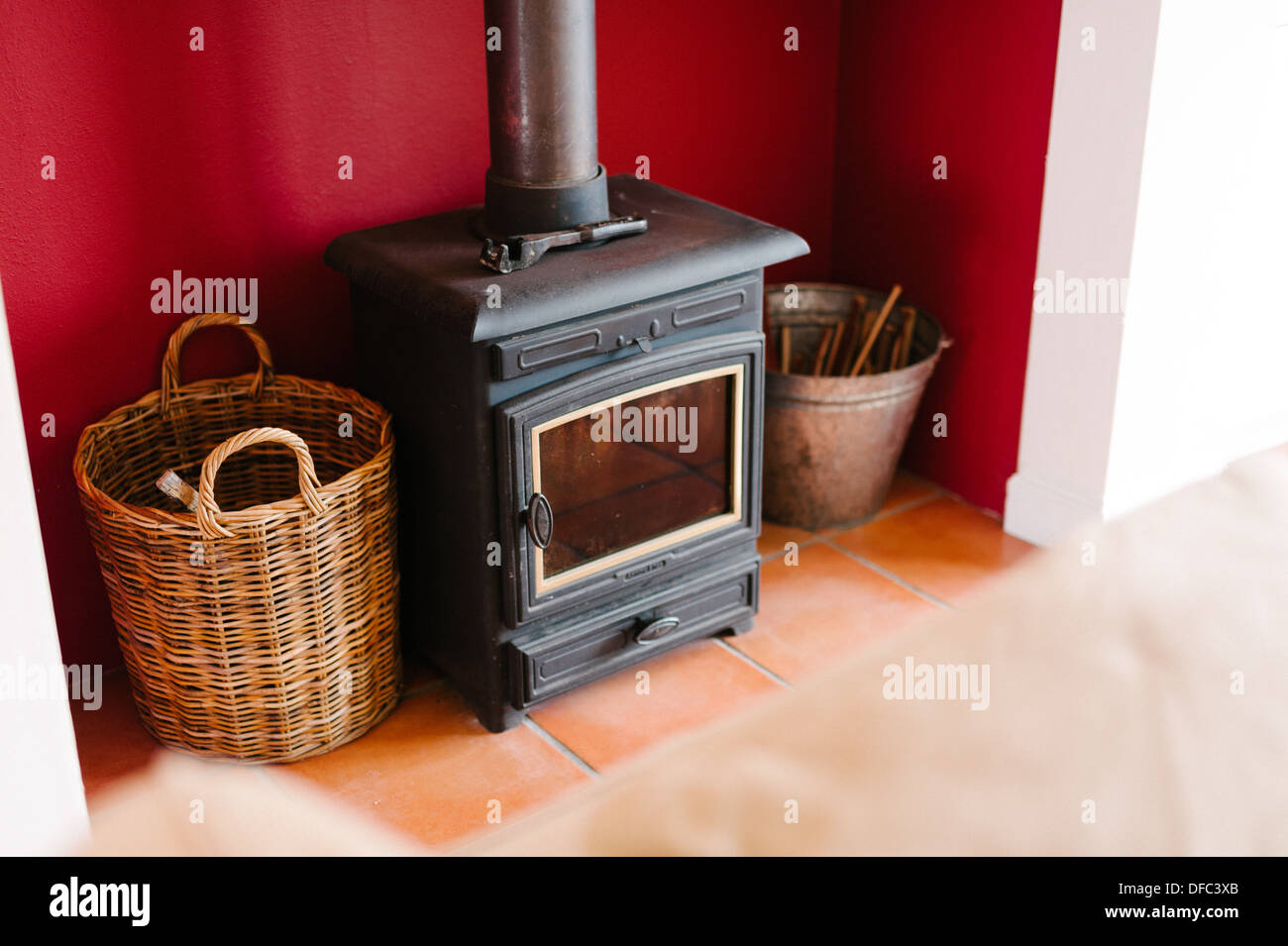 Woodburner fire in a Cornish cottage Stock Photo - Alamy