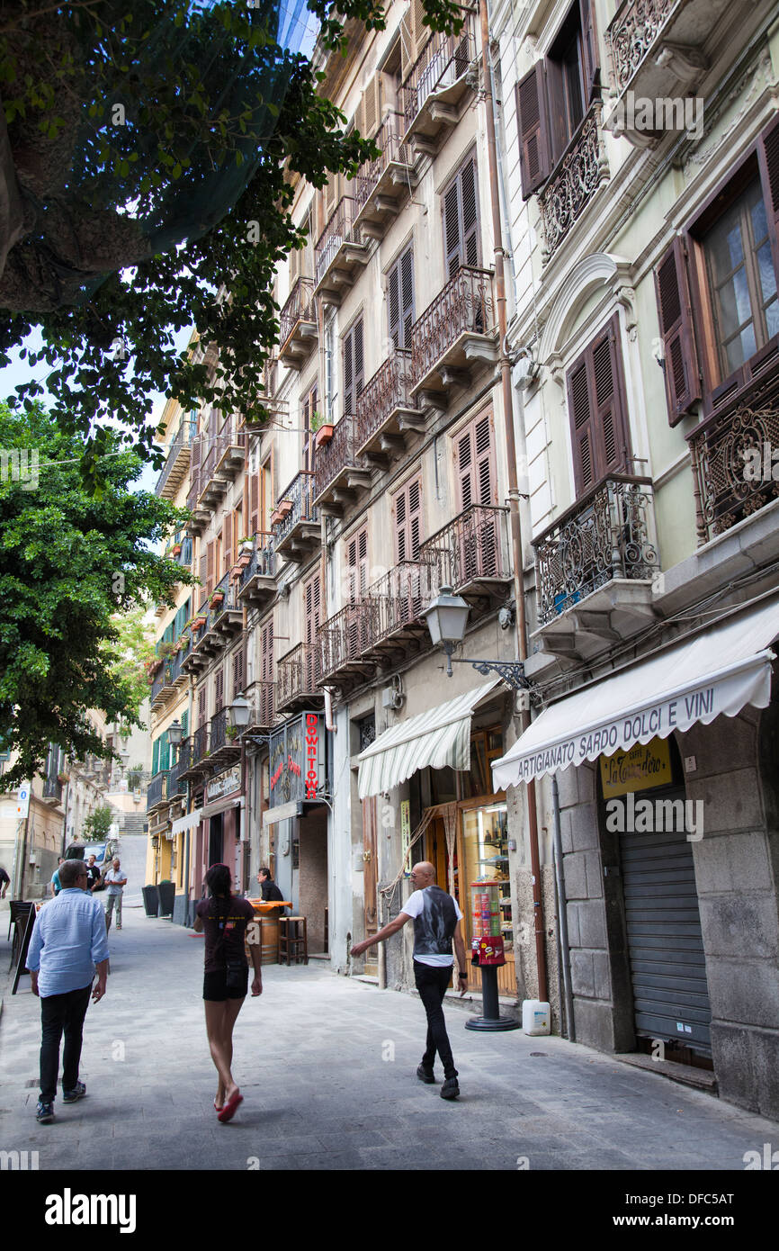 Piazza Yenne Buildings Facade overlooking Square in Cagliari in ...