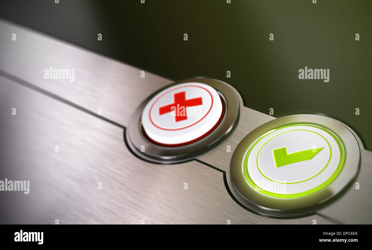 Validation buttons system with true or false options with green light ...