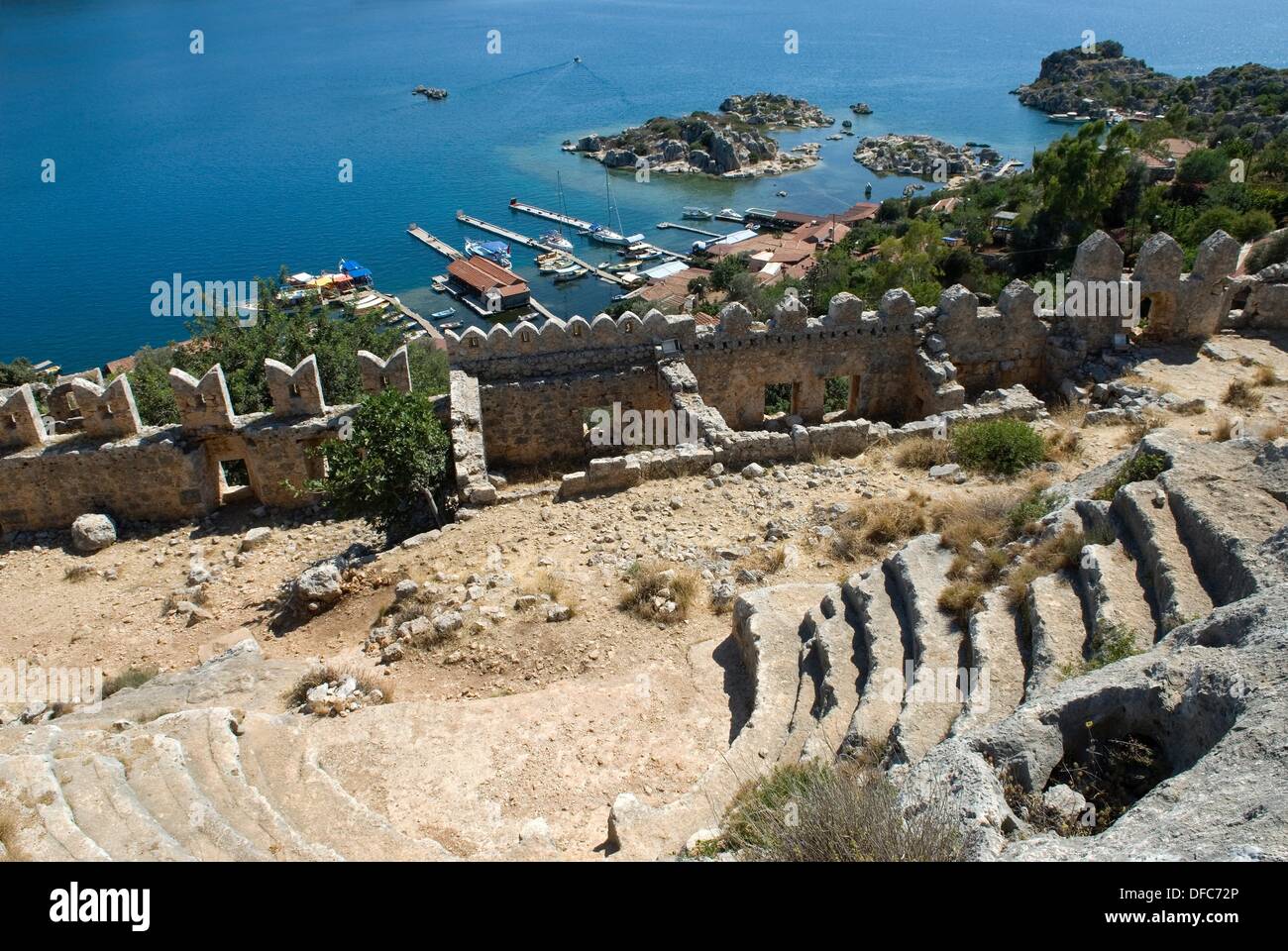 Kalekoy seen from the Byzantine castle above the village, Kekova bay ...