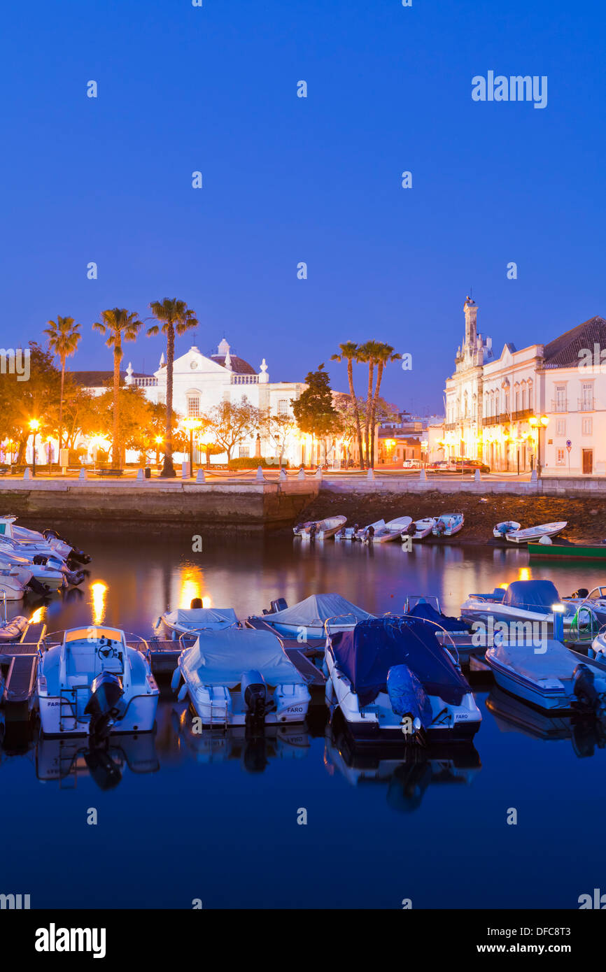 Portugal, Faro, Boats in harbour, old town in background Stock Photo ...