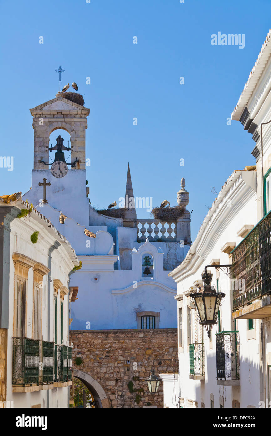 Portugal, Faro, Storks perching in birds nest on Arco da Vila Stock ...