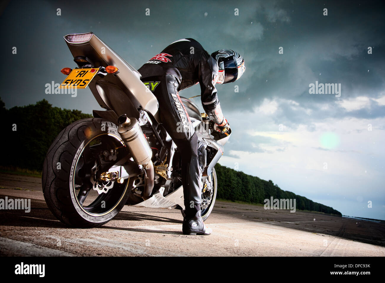 Biker on turboed Yamaha R1 at Bruntingthorpe airfield Stock Photo - Alamy