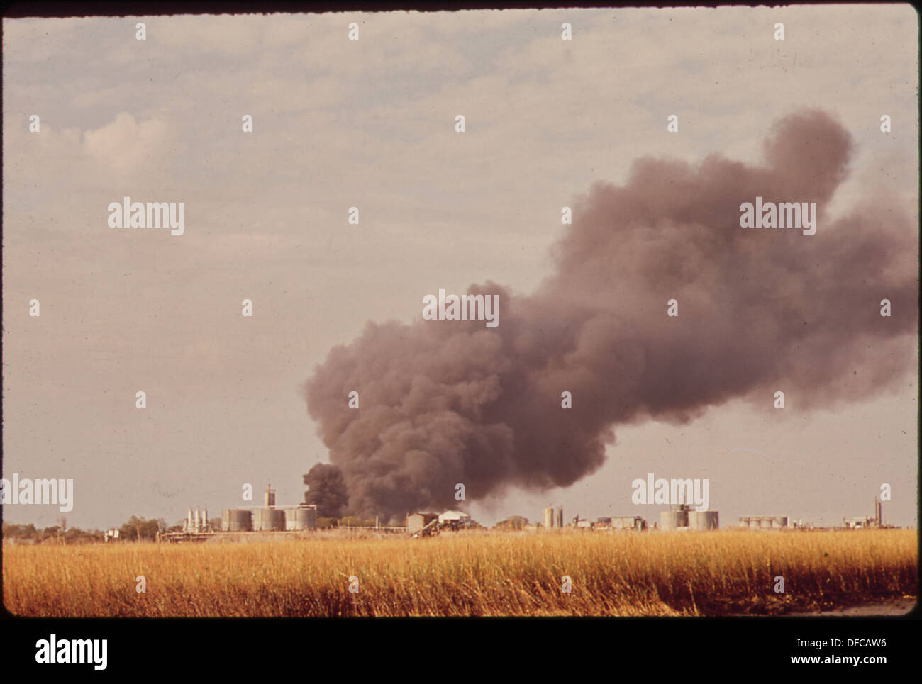 This image shows a natural gas installation burning petrochemical waste ...