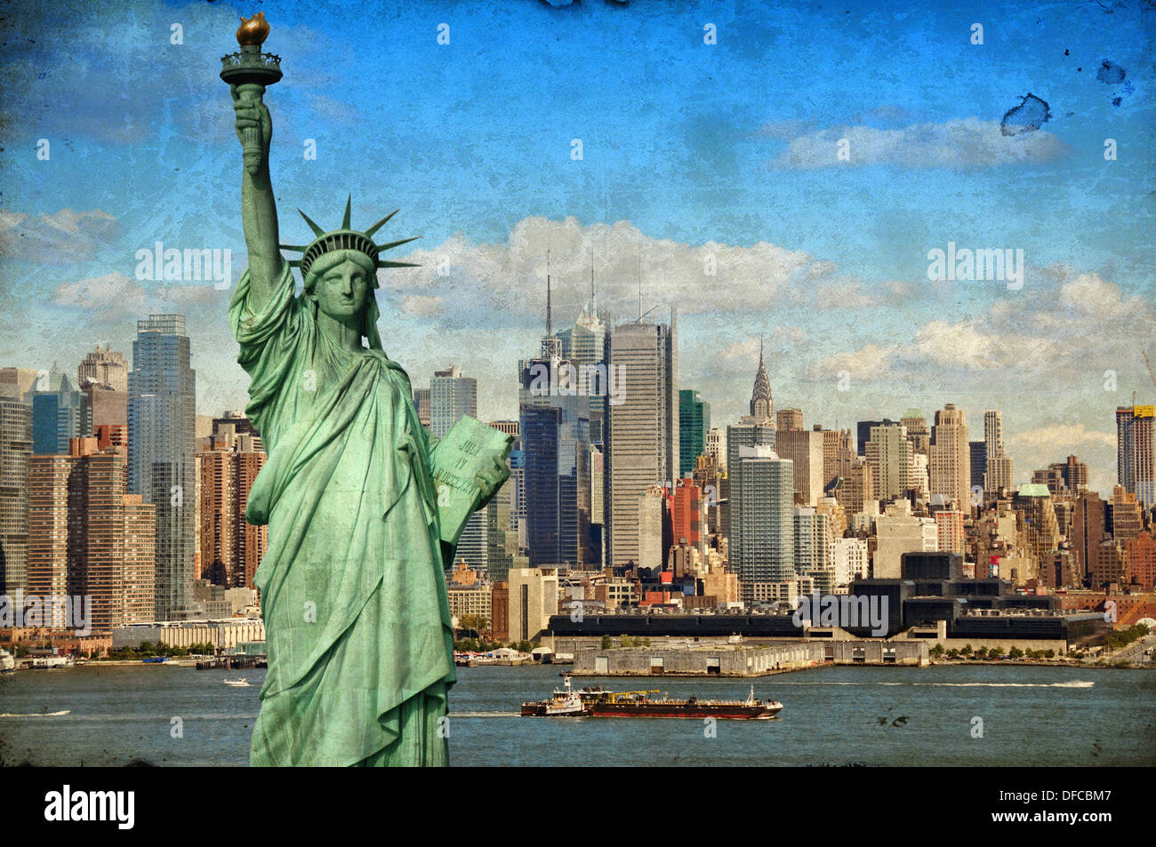 new york city skyline cityscape statue liberty grunge texture overlay ...