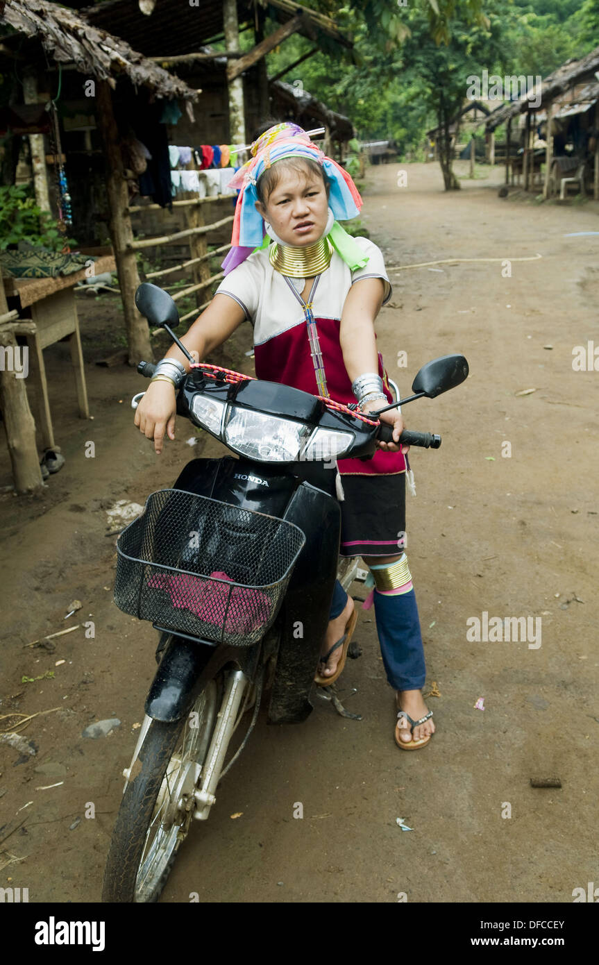 A Padong woman on her scooter Stock Photo - Alamy