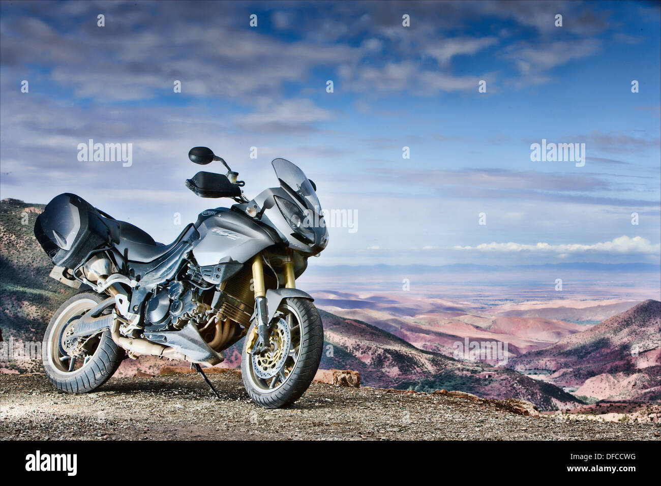 Triumph Tiger in the Moroccan Atlas Mountains touring in Morocco Stock ...