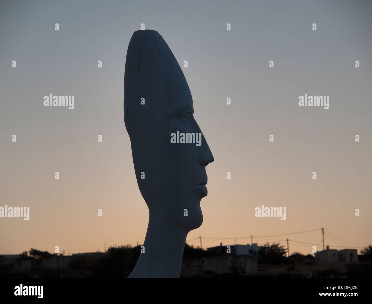 A sculpture at the Marathi marble quarry on the Greek island of Paros ...