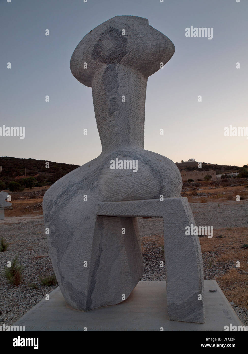A sculpture at the Marathi marble quarry on the Greek island of Paros ...