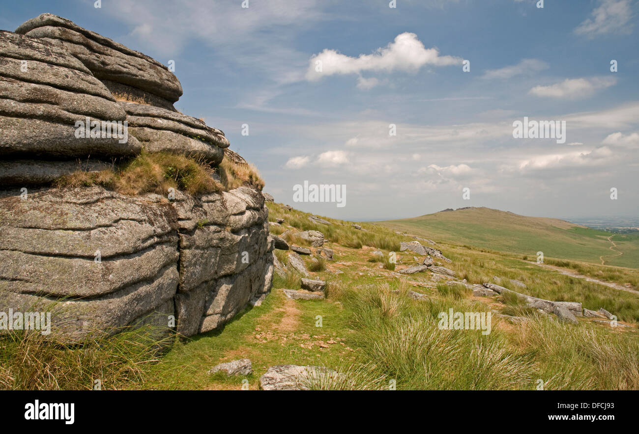 Impressive granite outcrops at Oke Tor on Dartmoor, looking north ...