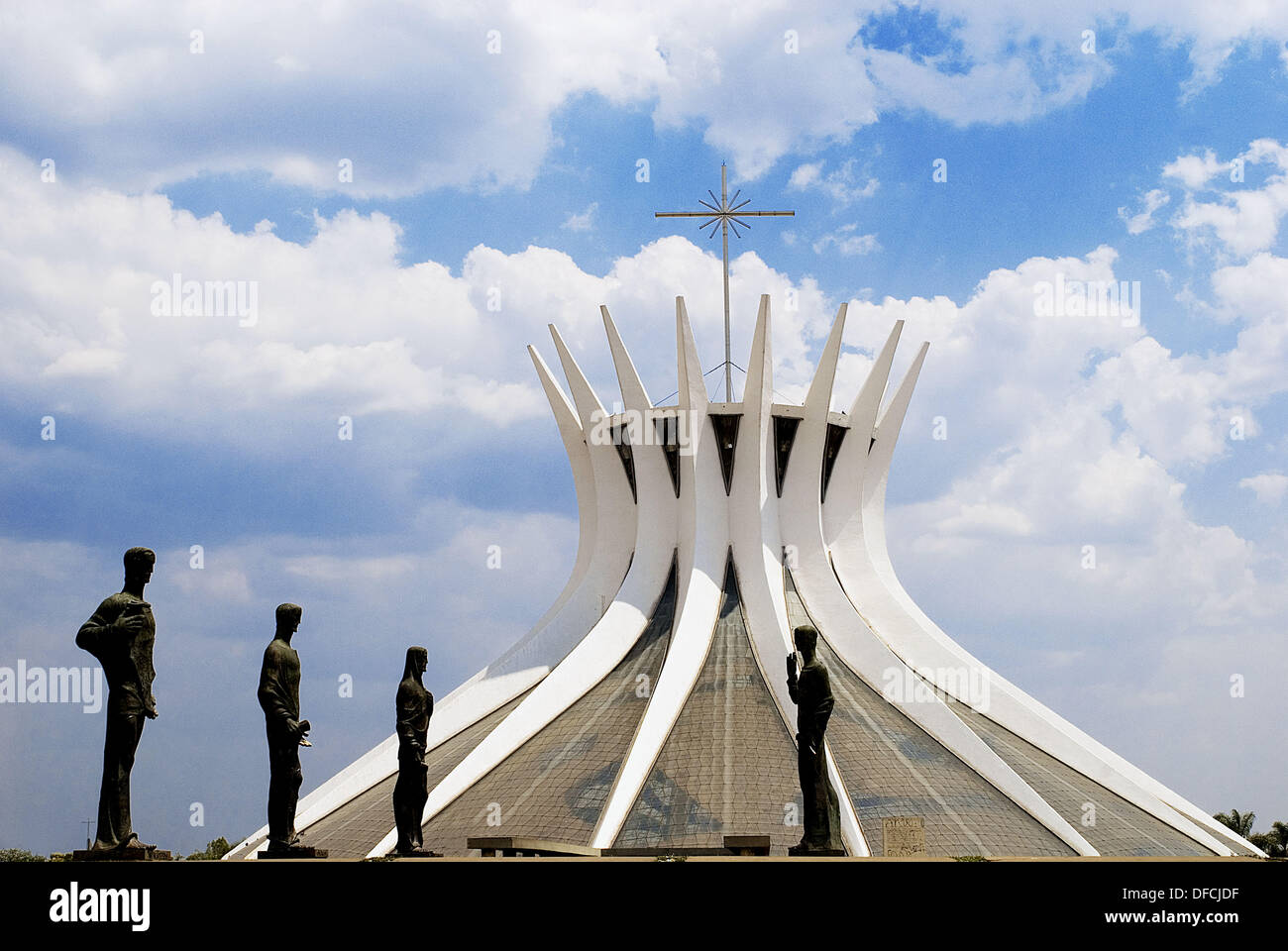 Statues in front of the cathedral of brasilia hi-res stock photography ...