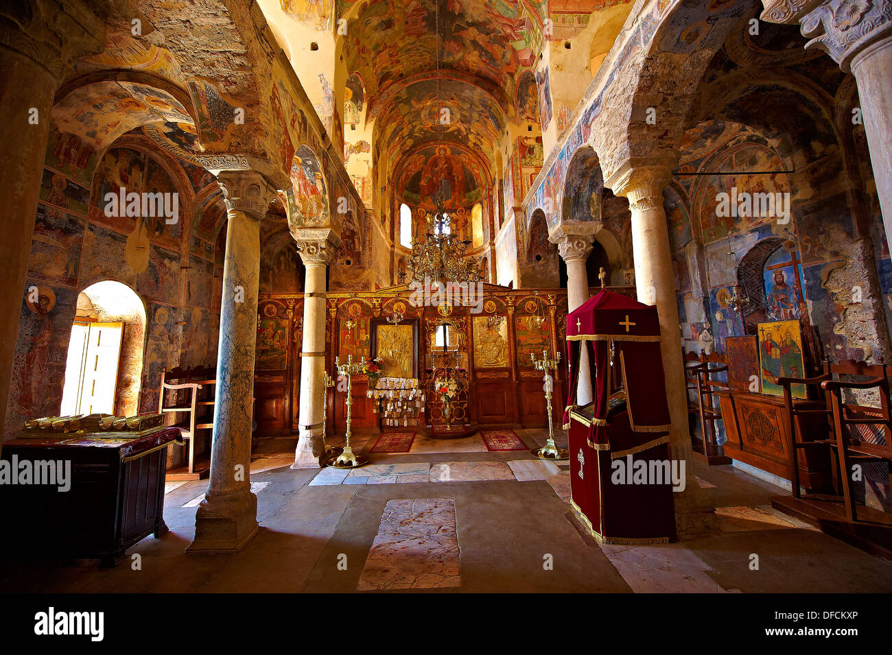 Interior of the Byzantine Orthodox monastery of Pantanassa , showing ...
