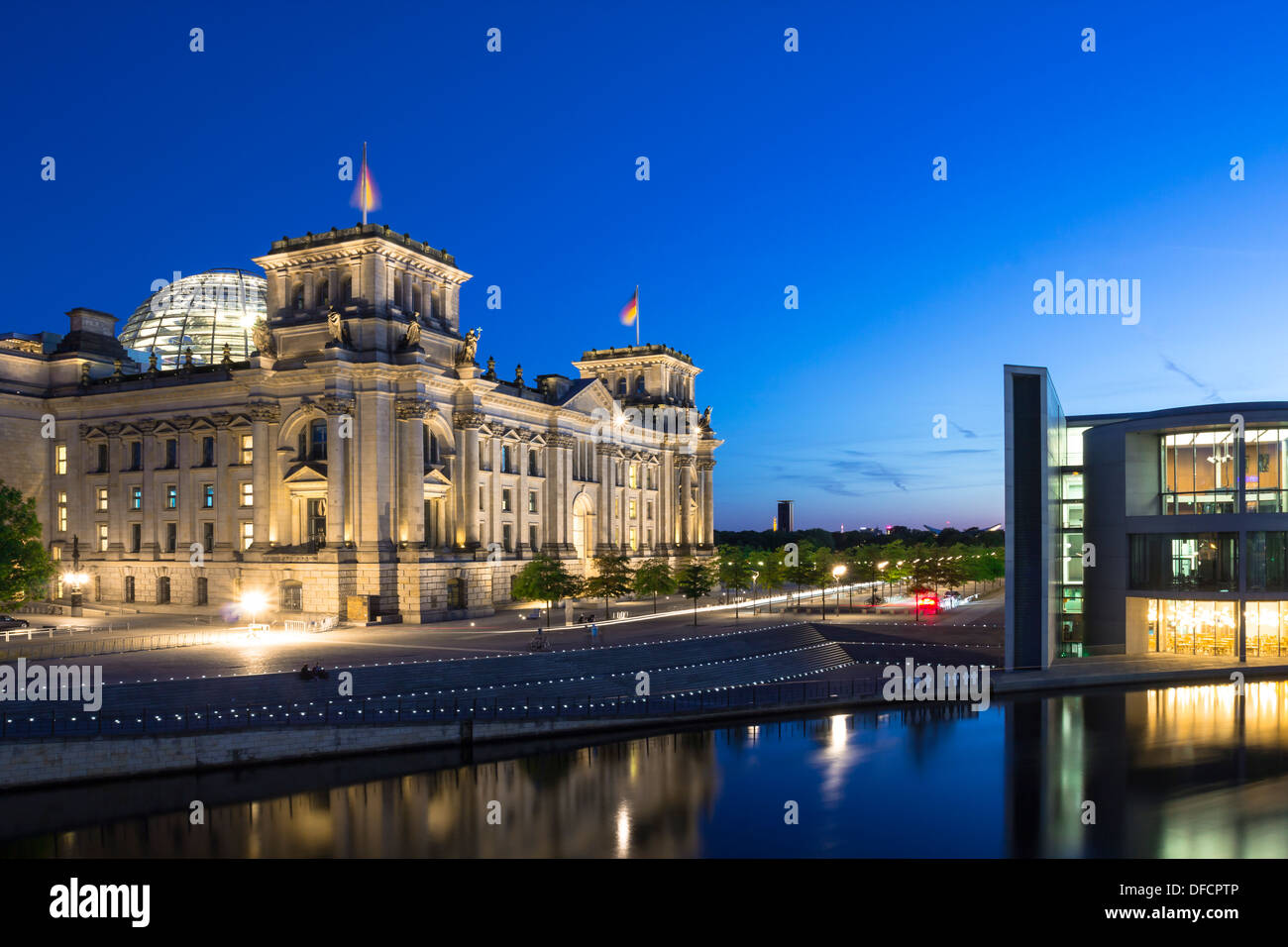 Germany, Berlin, View of Reichstag parliament building at dusk Stock ...