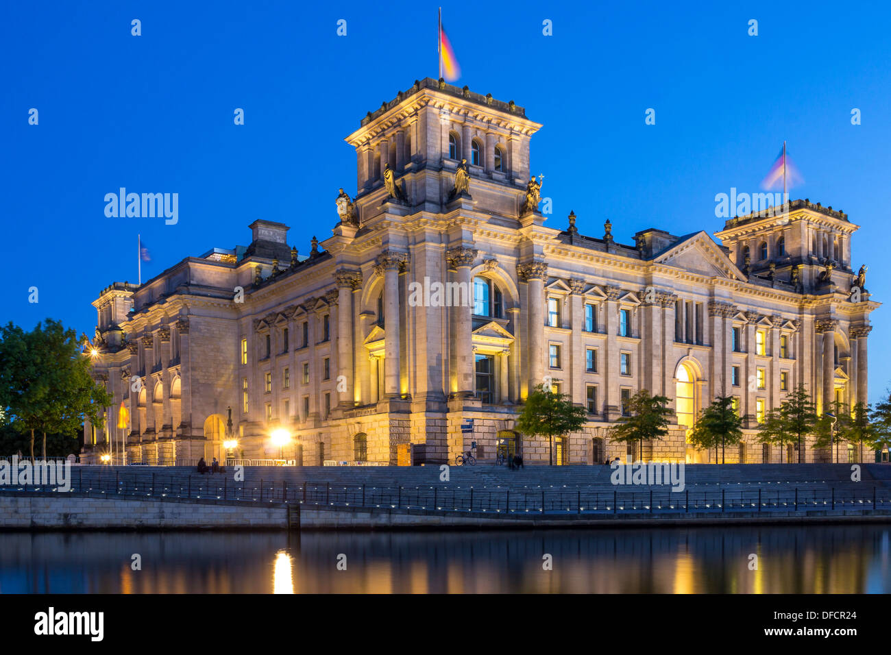 Germany, Berlin, View of Reichstag parliament building at dusk Stock ...