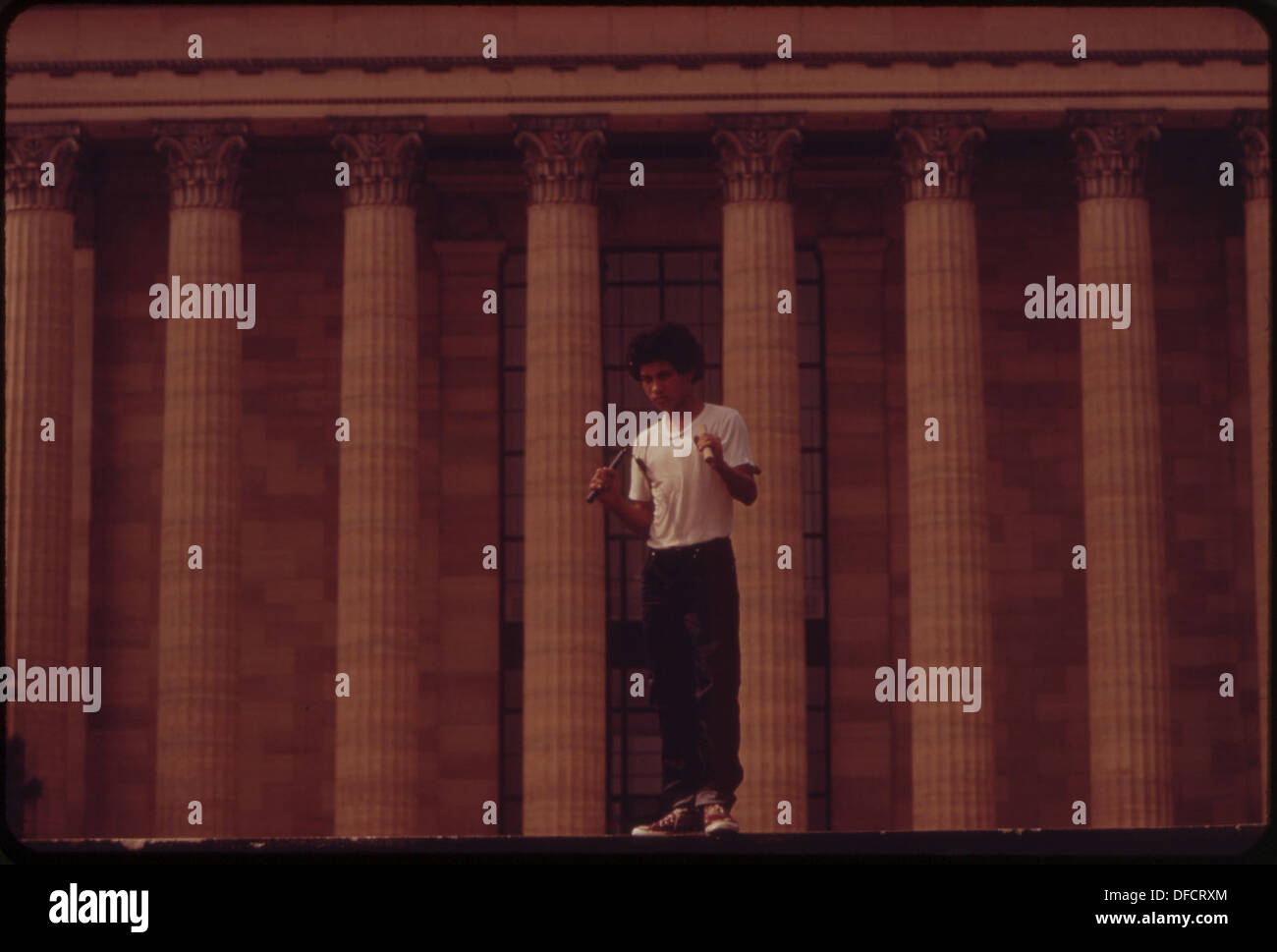 The photograph showcases the iconic columns of the Philadelphia Museum ...