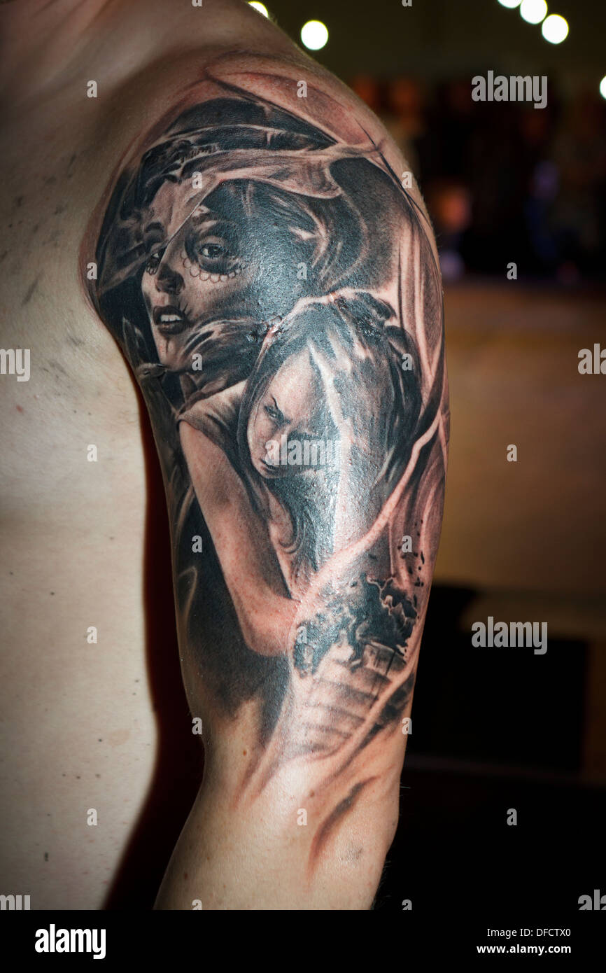 Tattoo participating in the contest during the Tattoo Convention 2013 ...