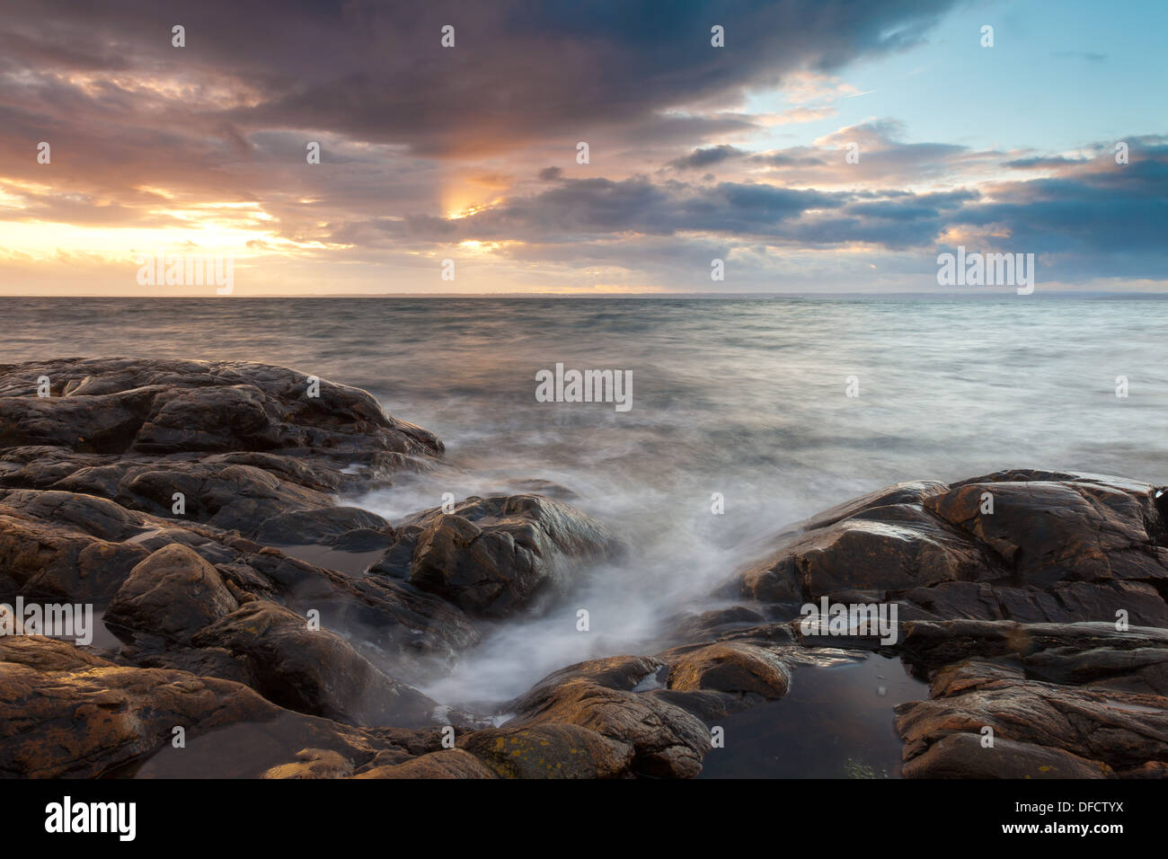 Beautiful God beam at sunset seen from Botnerbaugen in Larkollen, Rygge ...