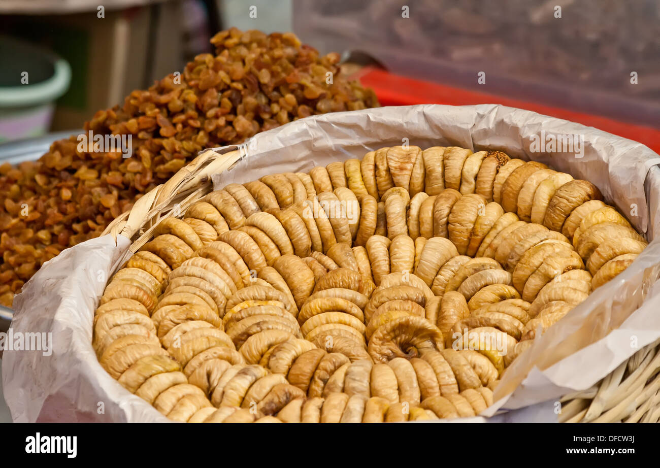 Organic Dried Figs and Raisons At A Turkish Street Market Dried Figs In ...