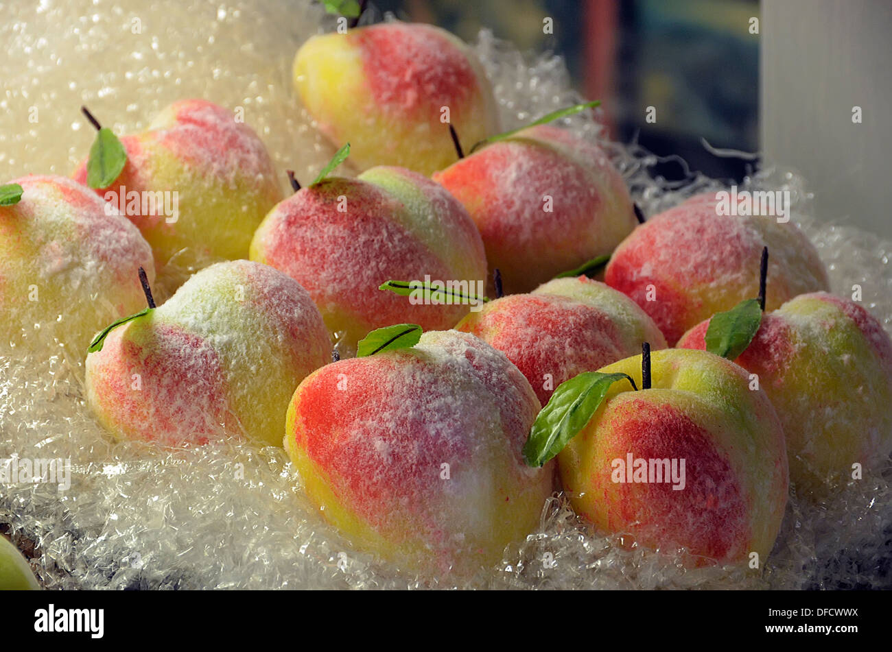 Frutta martorana, traditional fruit shaped Sicilian Marzipan candy, in ...