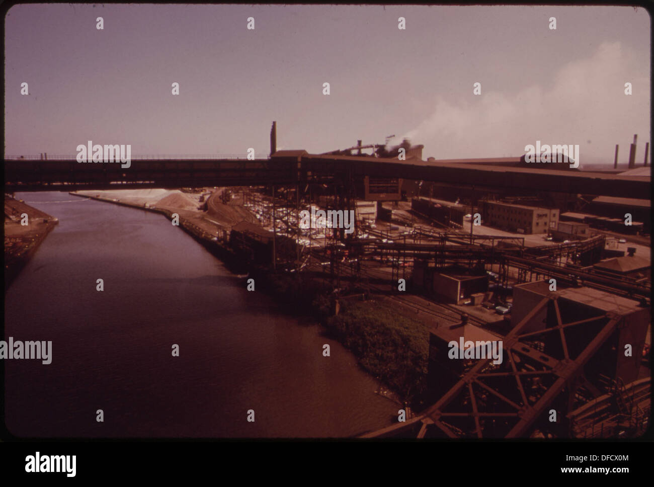 The Cuyahoga River waterfront, located in Cleveland, Ohio, is an urban ...