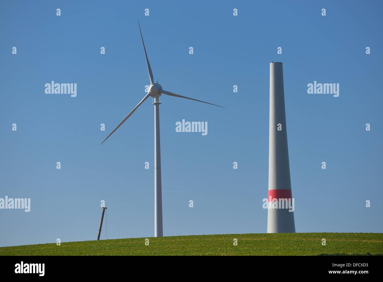 View of operational wind turbines and those under construction on a ...