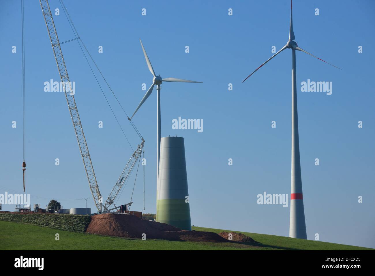 View of operational wind turbines and of those under construction on a ...