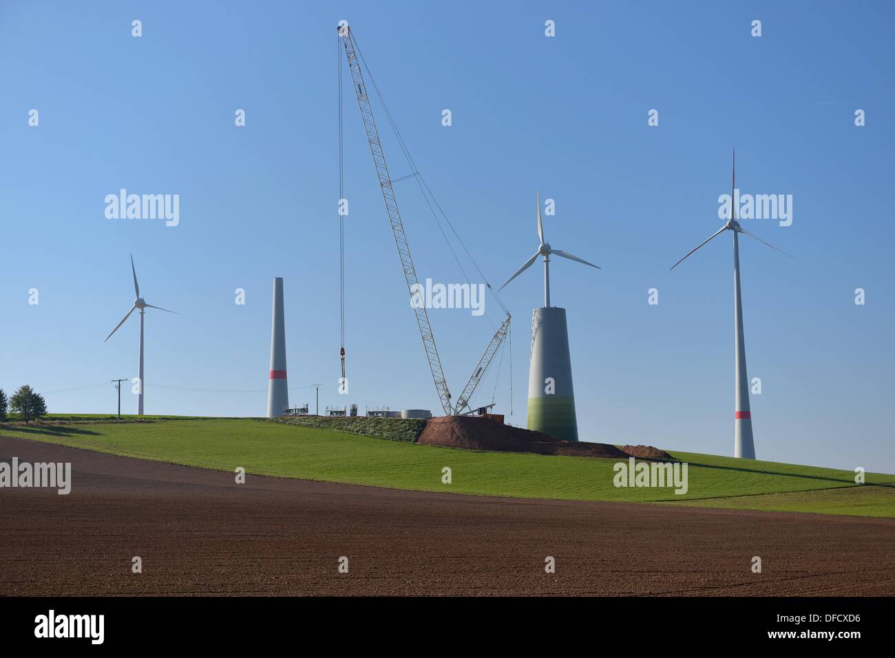 View of operational wind turbines and of those under construction on a ...