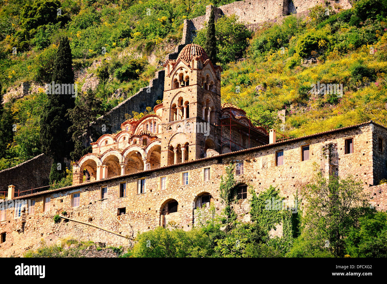 Exterior of the Byzantine Orthodox monastery of Pantanassa , showing ...