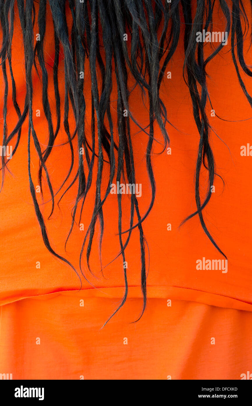 Indian Sadhus dreadlocks against his orange cloth. India Stock Photo ...