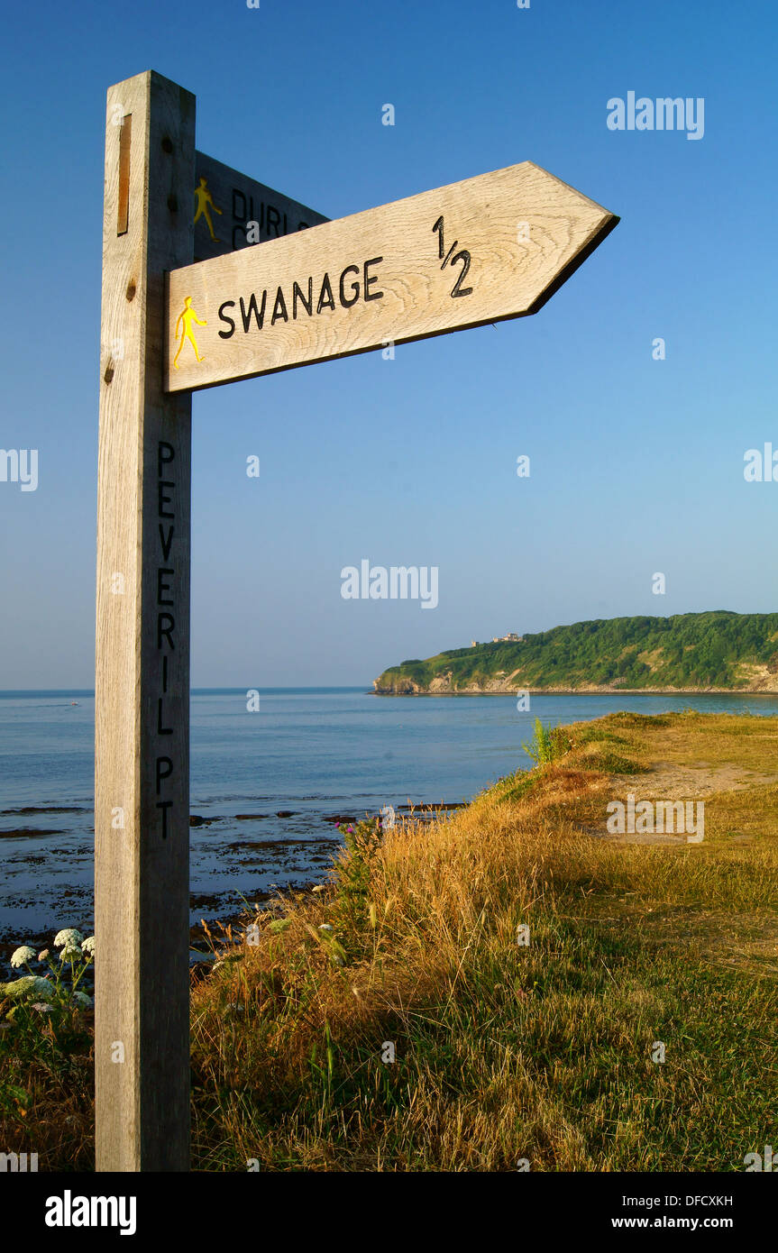 UK,Dorset,Swanage,Durlston Head viewed from South West Coast Path at ...