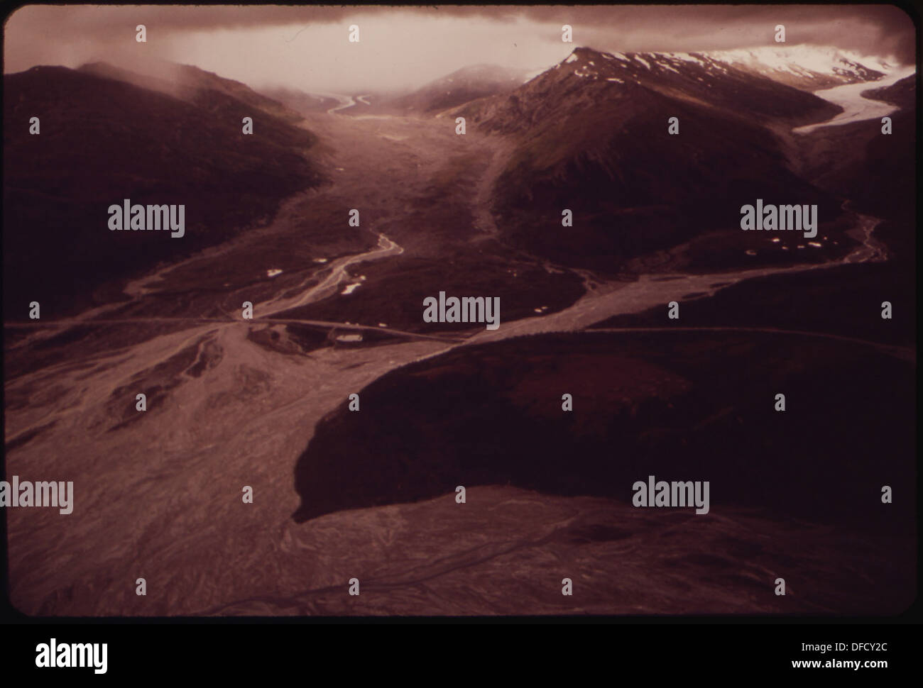 A view of the Denali Fault in Alaska, with Castner Glacier on the left ...