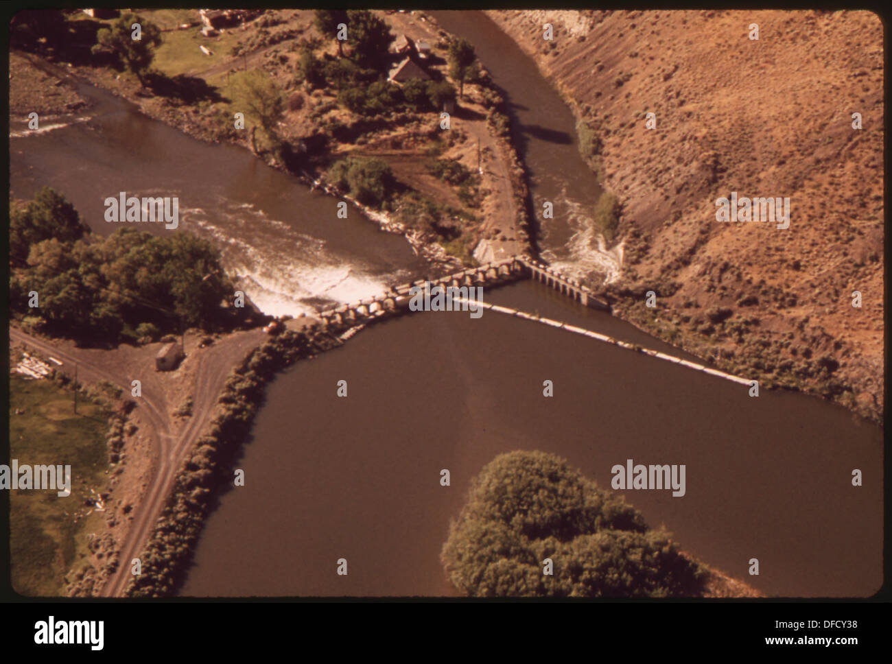 Derby Dam on the Truckee River, viewed from the air, shows the ...