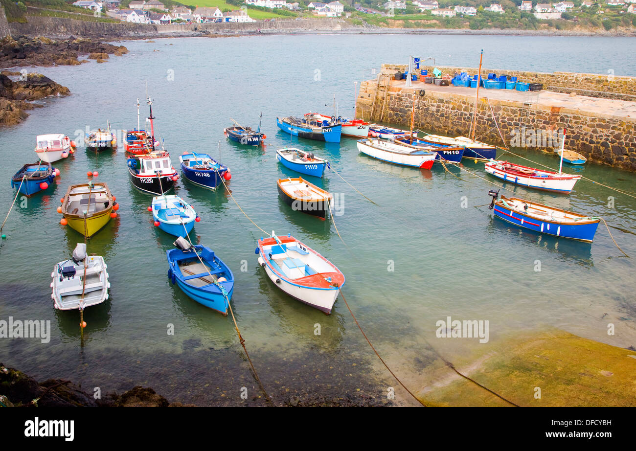 Fishing boats in the harbour at the village of Coverack, Cornwall ...